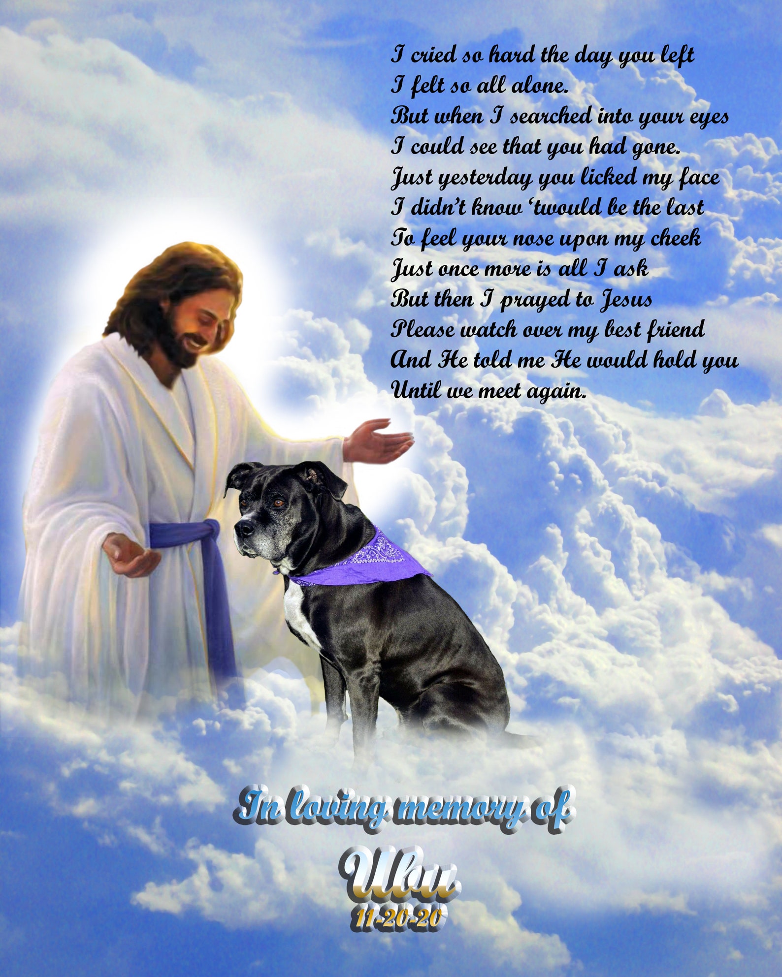 Pit Bull Dog Memorial With Jesus/clouds/poem dog Memorial - Etsy