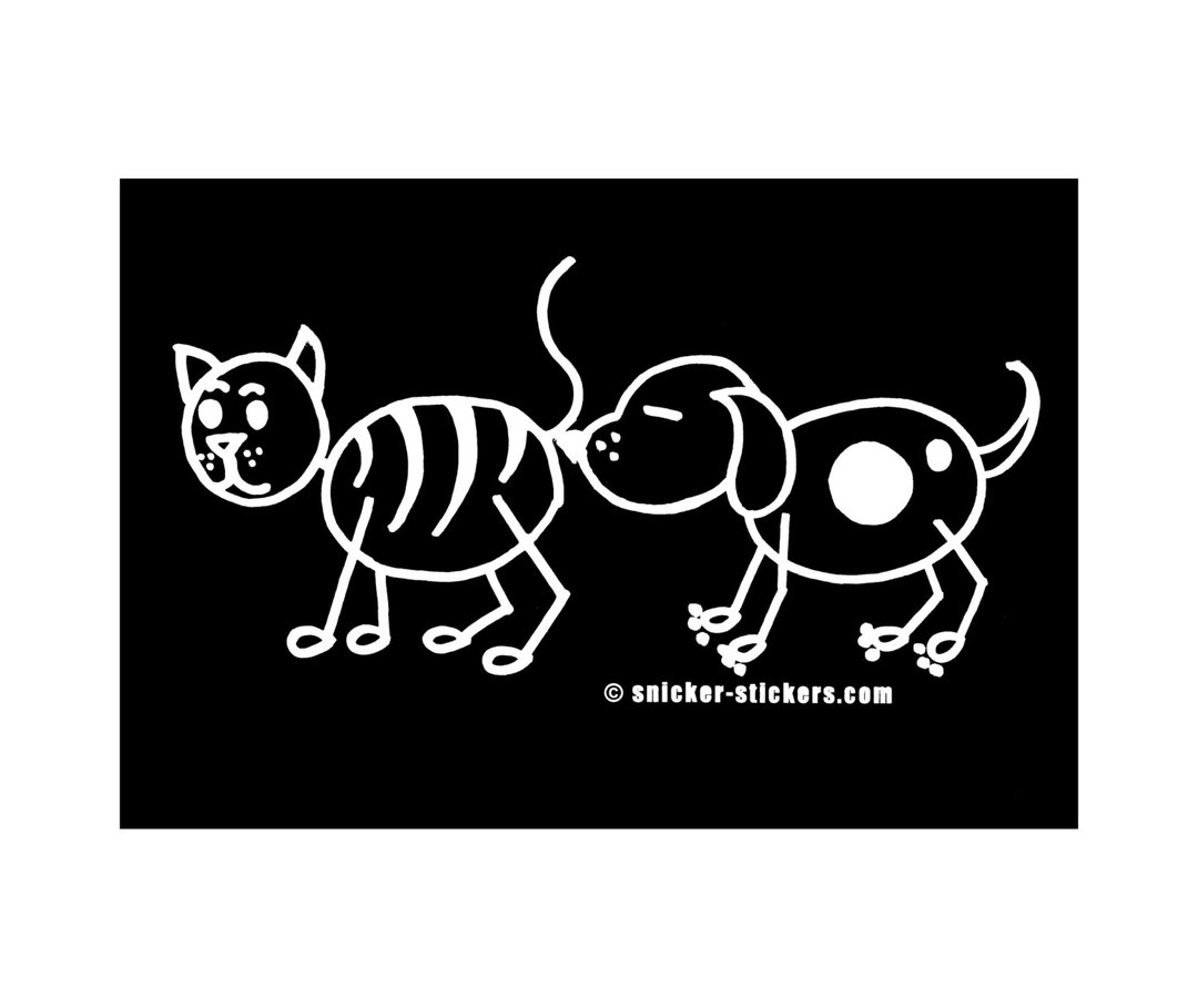 Funny Family Car Sticker DOG SNIFFING CAT Stick Figure Decal - Etsy