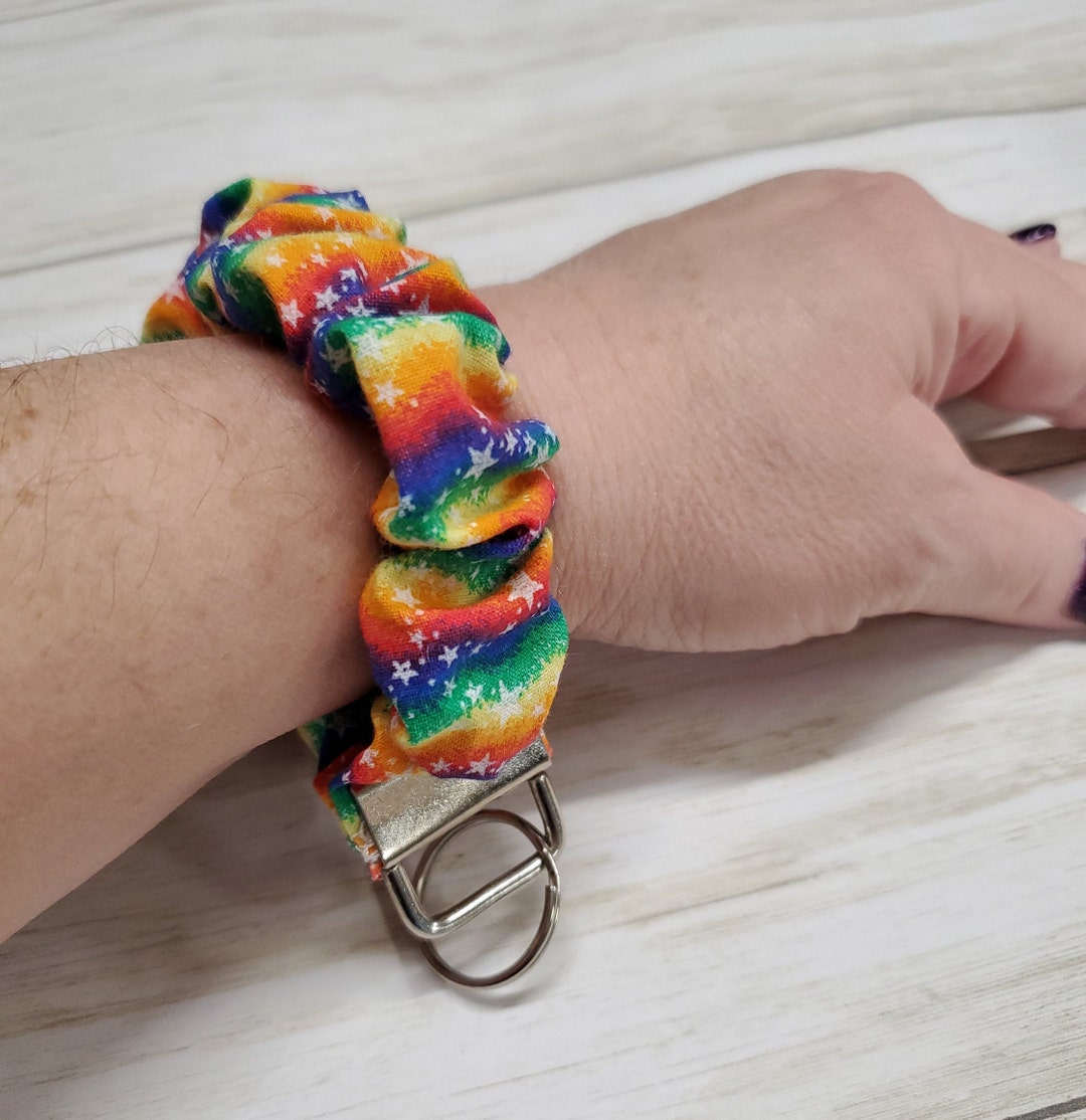 Rainbow Scrunchie Keychain, Pride Keychain, Wristlet Key Ring, Rainbow ...