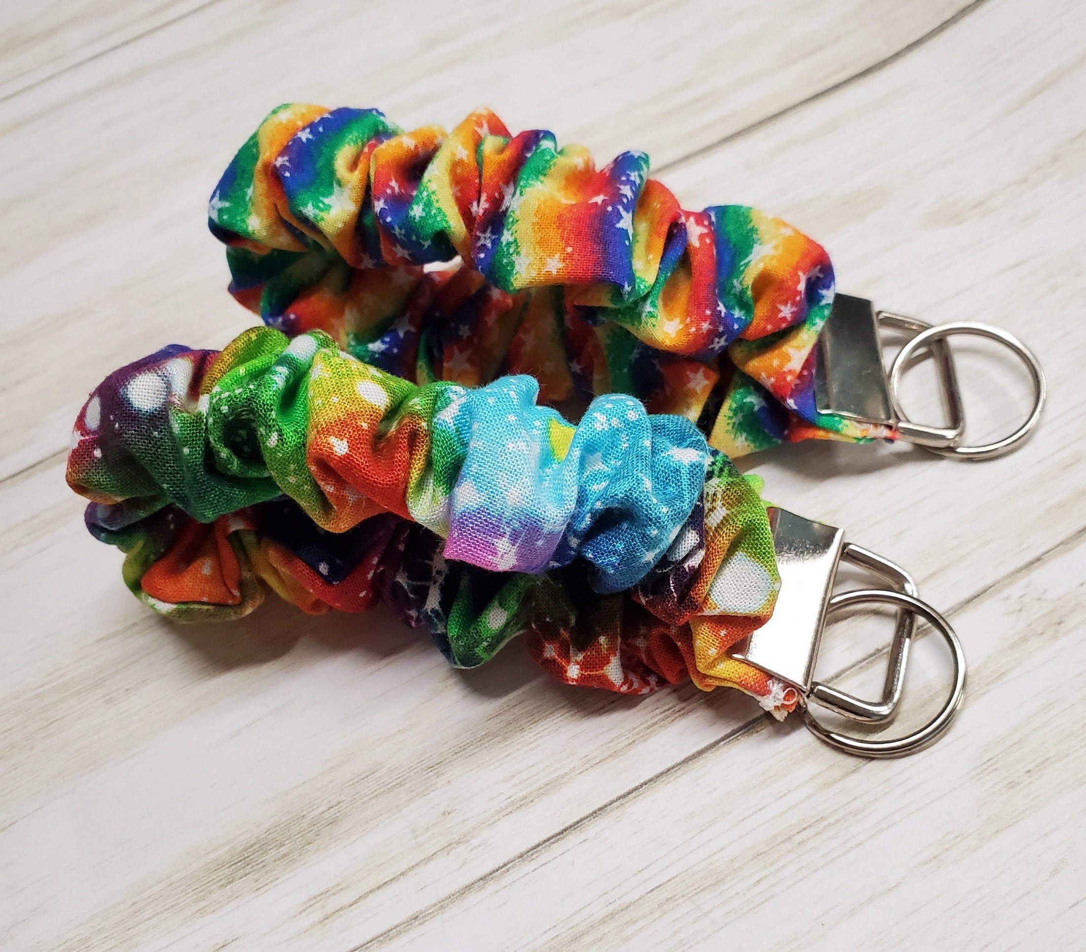 Rainbow Scrunchie Keychain, Pride Keychain, Wristlet Key Ring, Rainbow ...