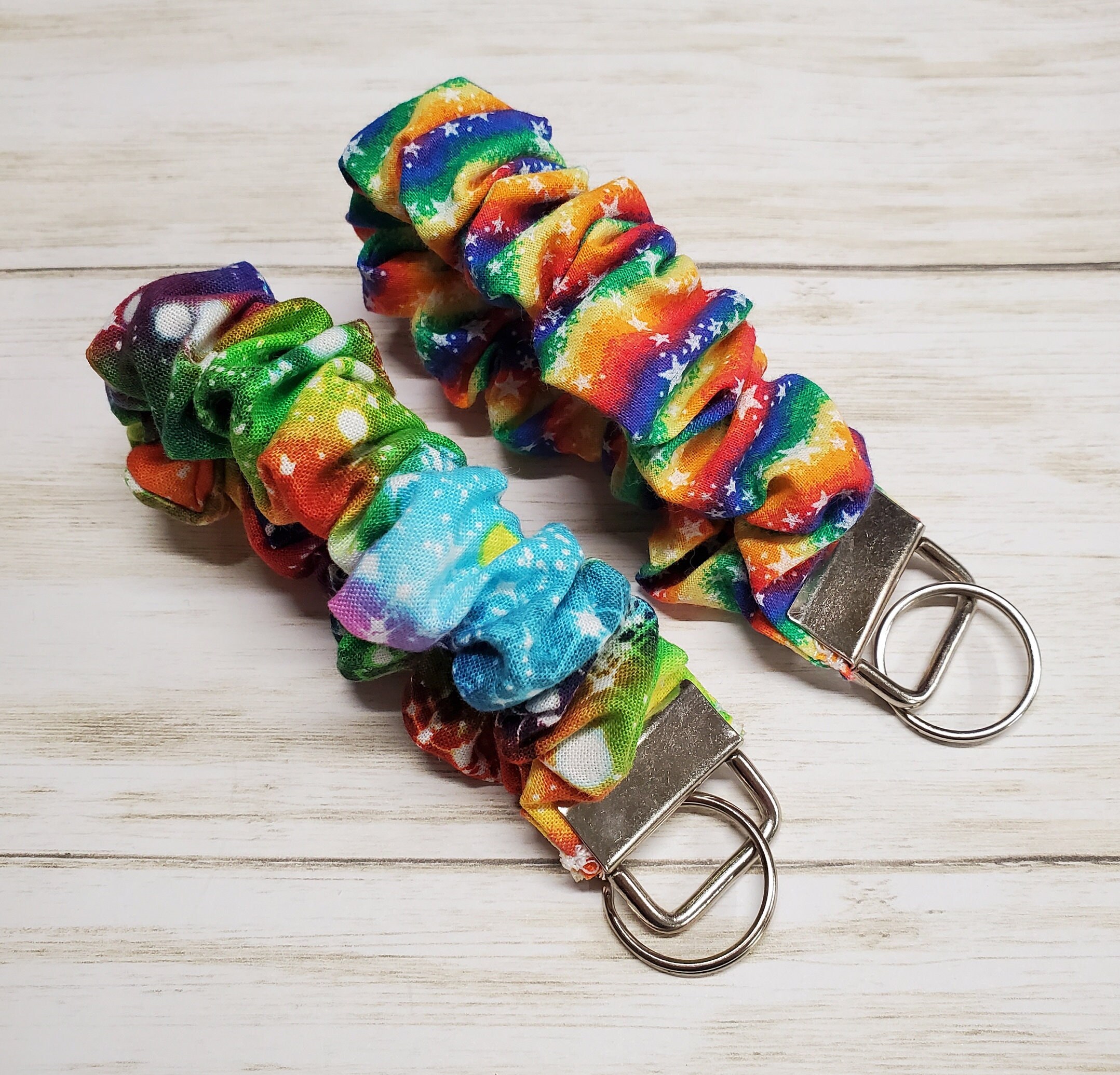 Rainbow Scrunchie Keychain, Pride Keychain, Wristlet Key Ring, Rainbow ...