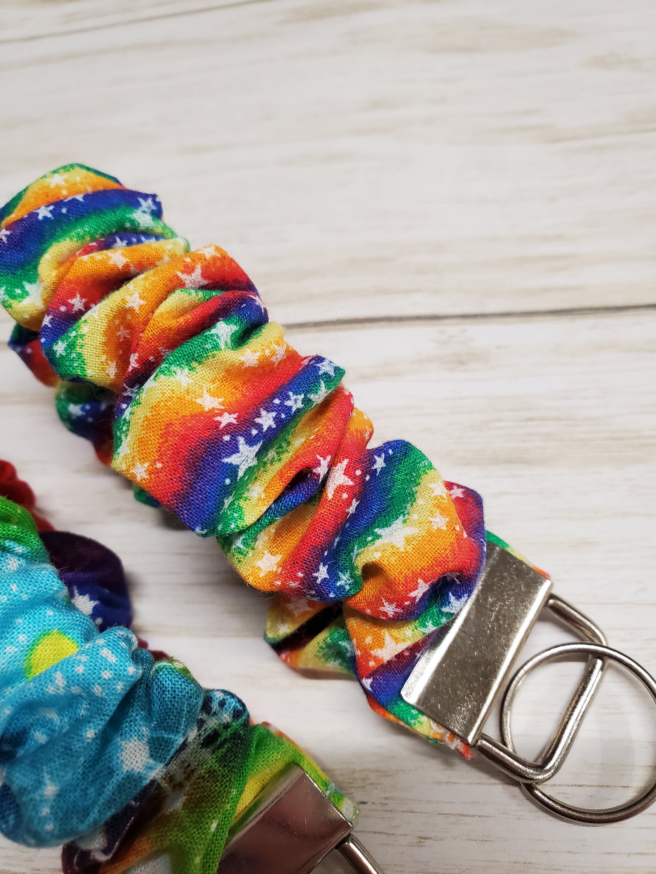 Rainbow Scrunchie Keychain, Pride Keychain, Wristlet Key Ring, Rainbow ...