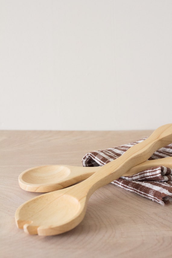 Set of Vintage Wooden Wavy Salad Serving Spoons - Etsy