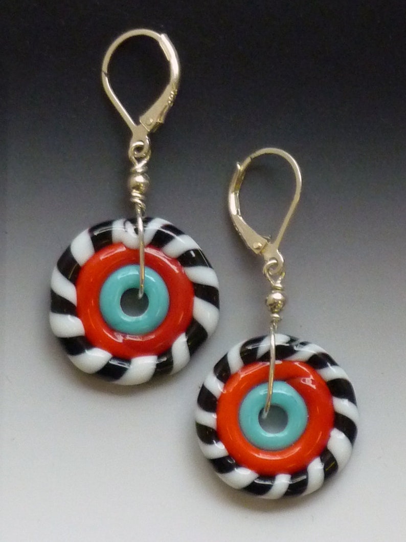 Circus Earrings in Orange, Lime, Black & White: Handmade Lampwork Glass ...