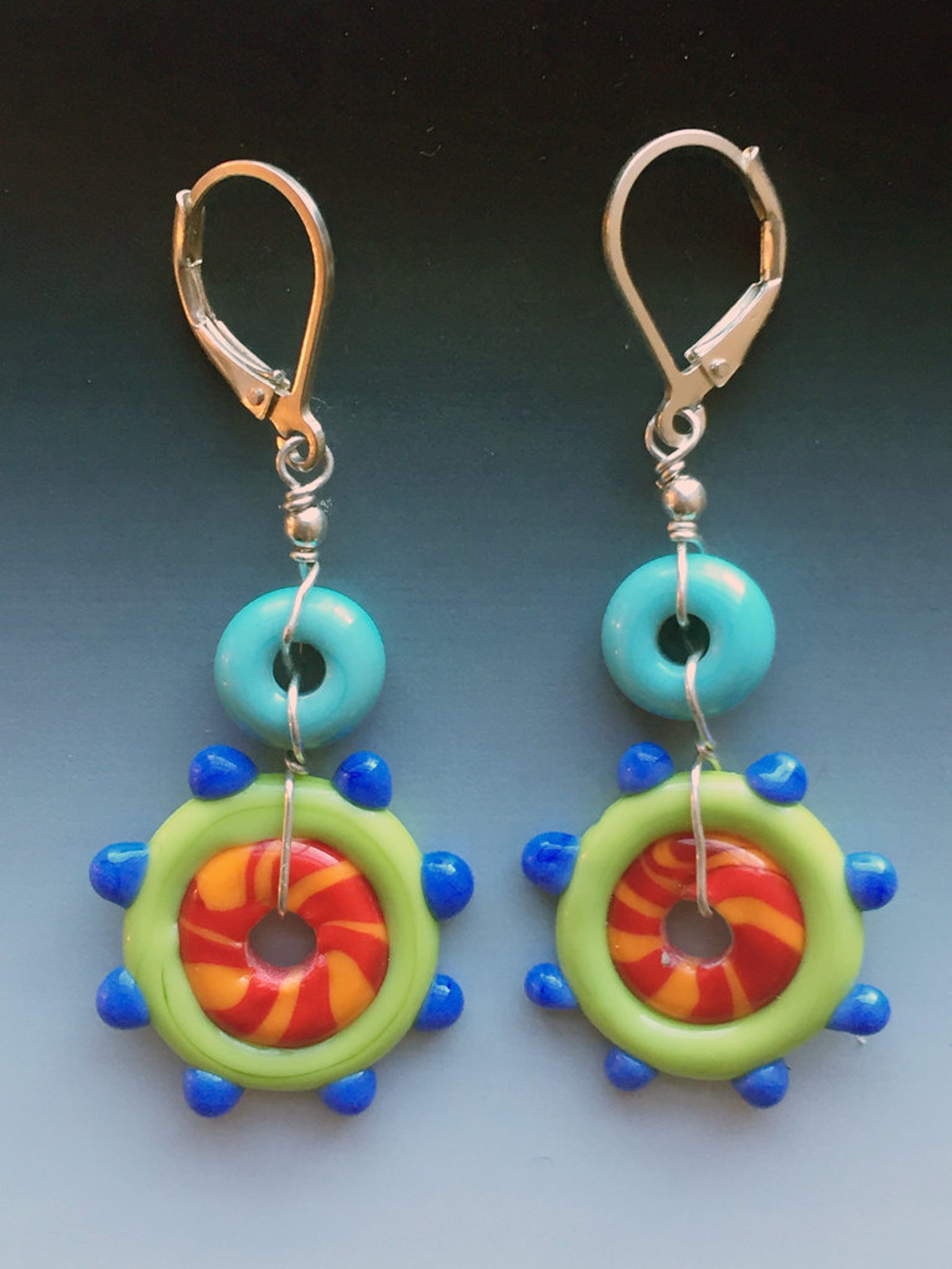 Circus Earrings in Turquoise Lime Orange & Periwinkle: - Etsy