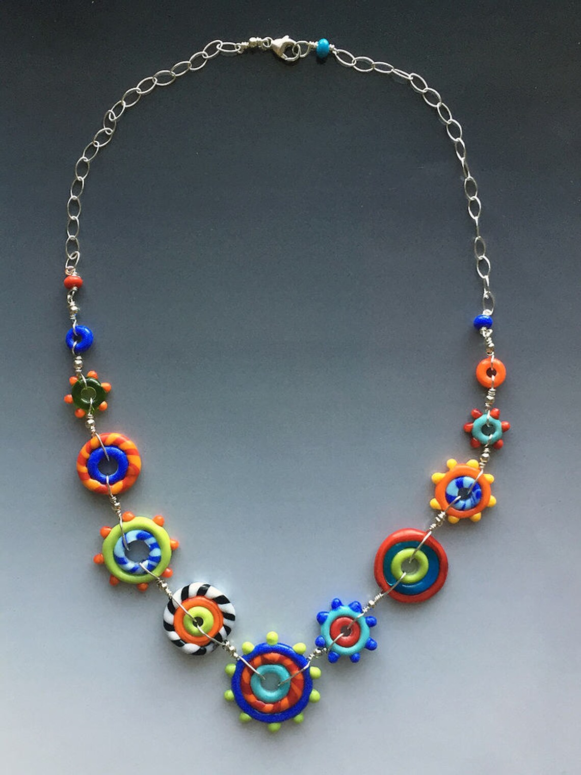 Circus Necklace: handmade glass lampwork beads with sterling | Etsy