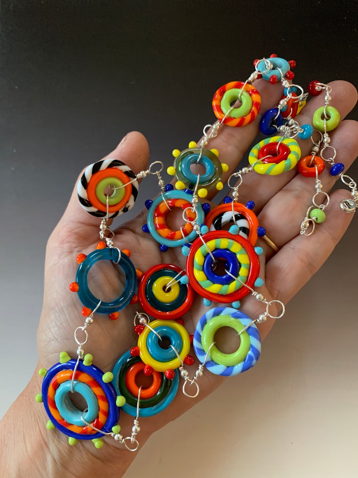 Circus Necklace: Handmade Glass Lampwork Beads With Sterling - Etsy