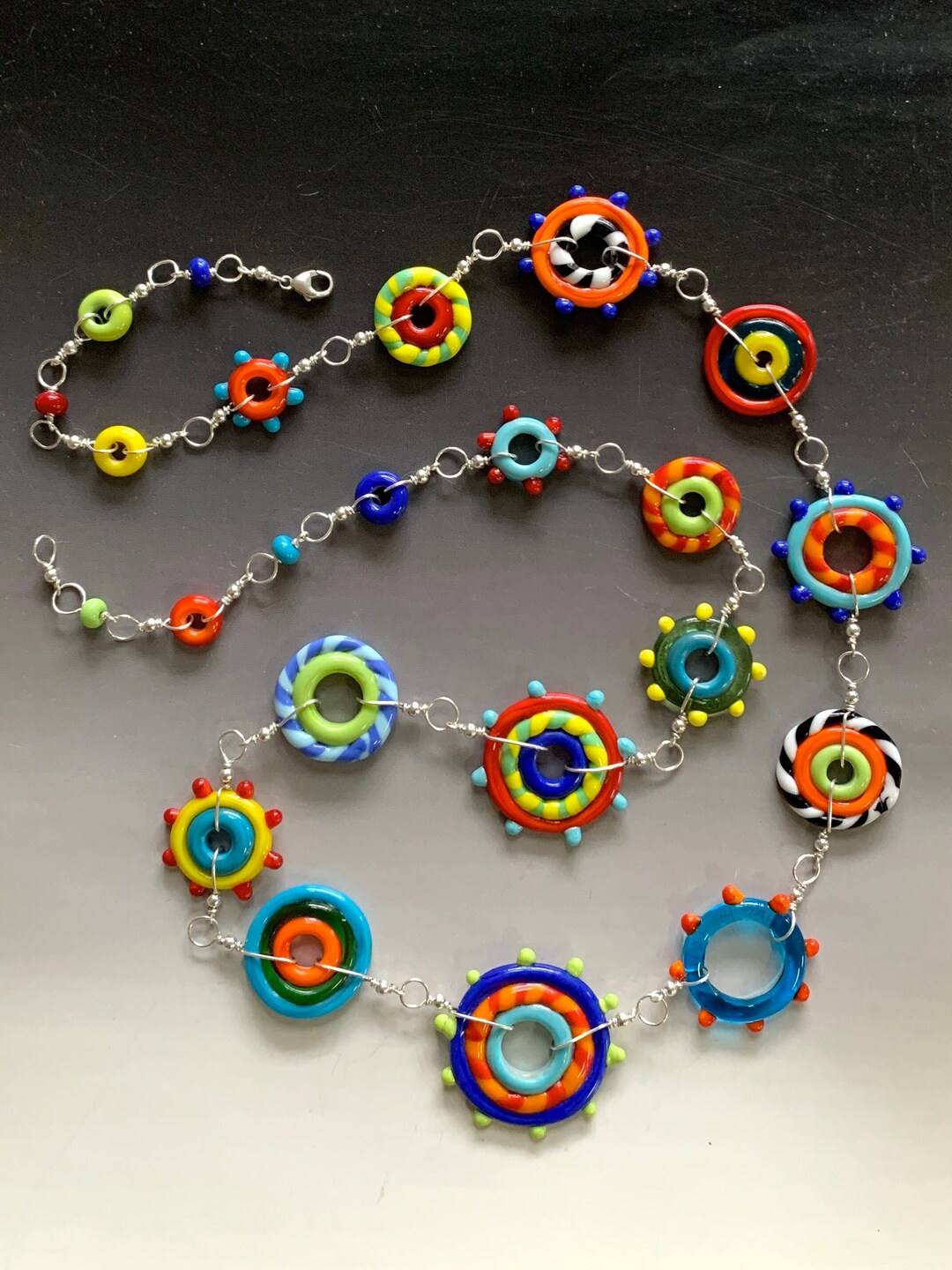Circus Necklace: Handmade Glass Lampwork Beads With Sterling Silver ...