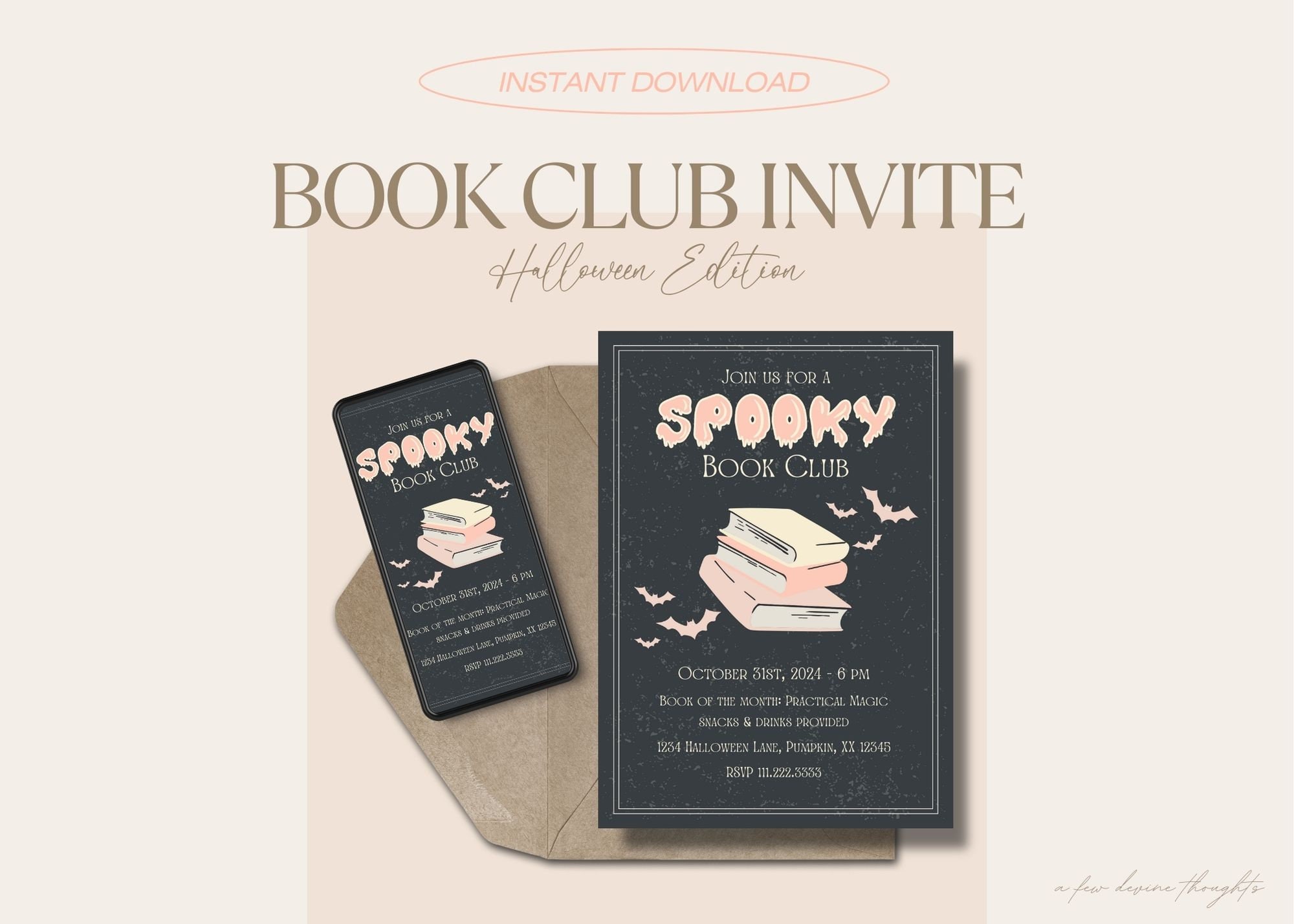 Spooky Book Club Invitation Template | Editable Book Club Invite ...