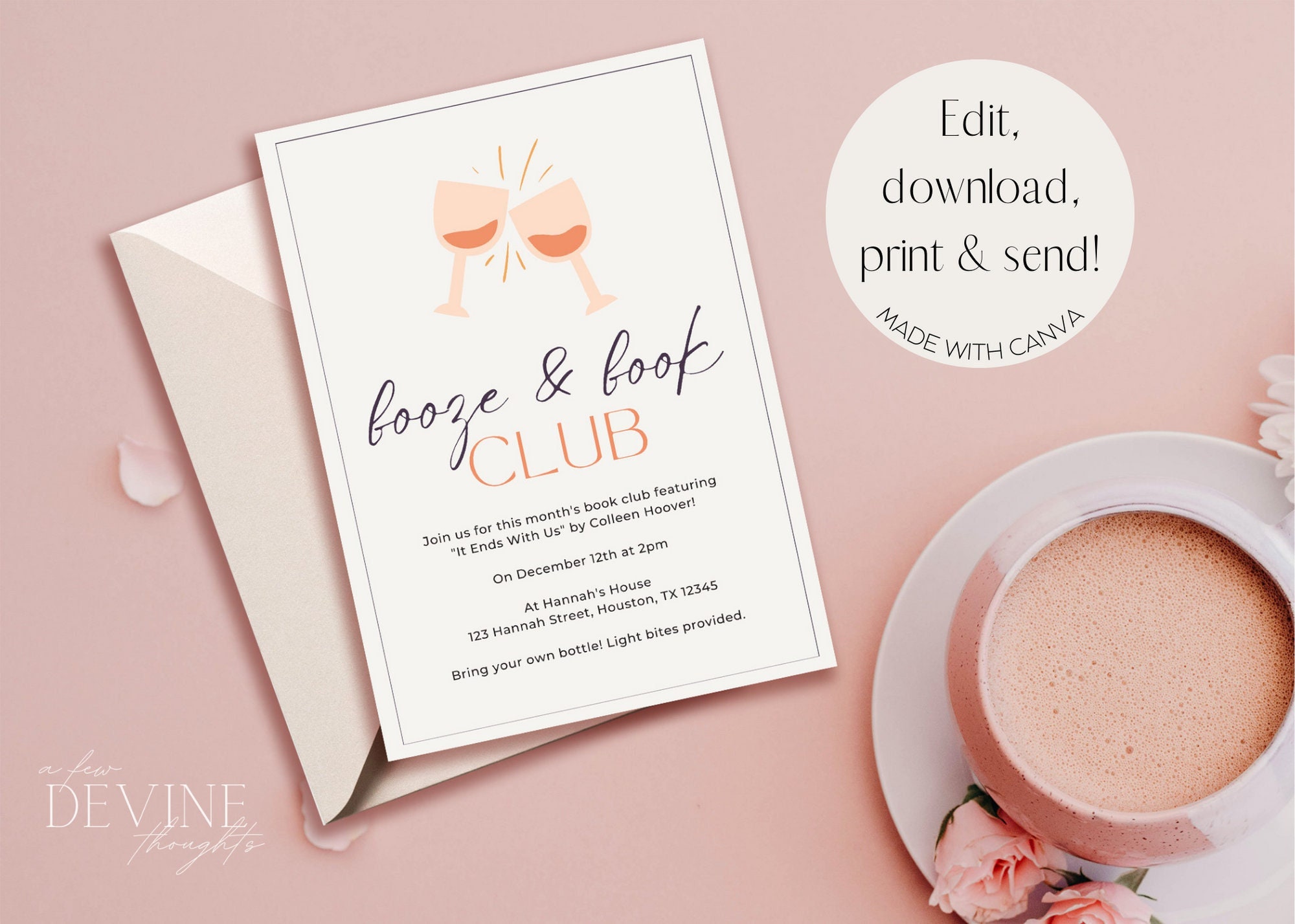 Booze & Book Club Invitation Template | Editable Book Club Invite ...