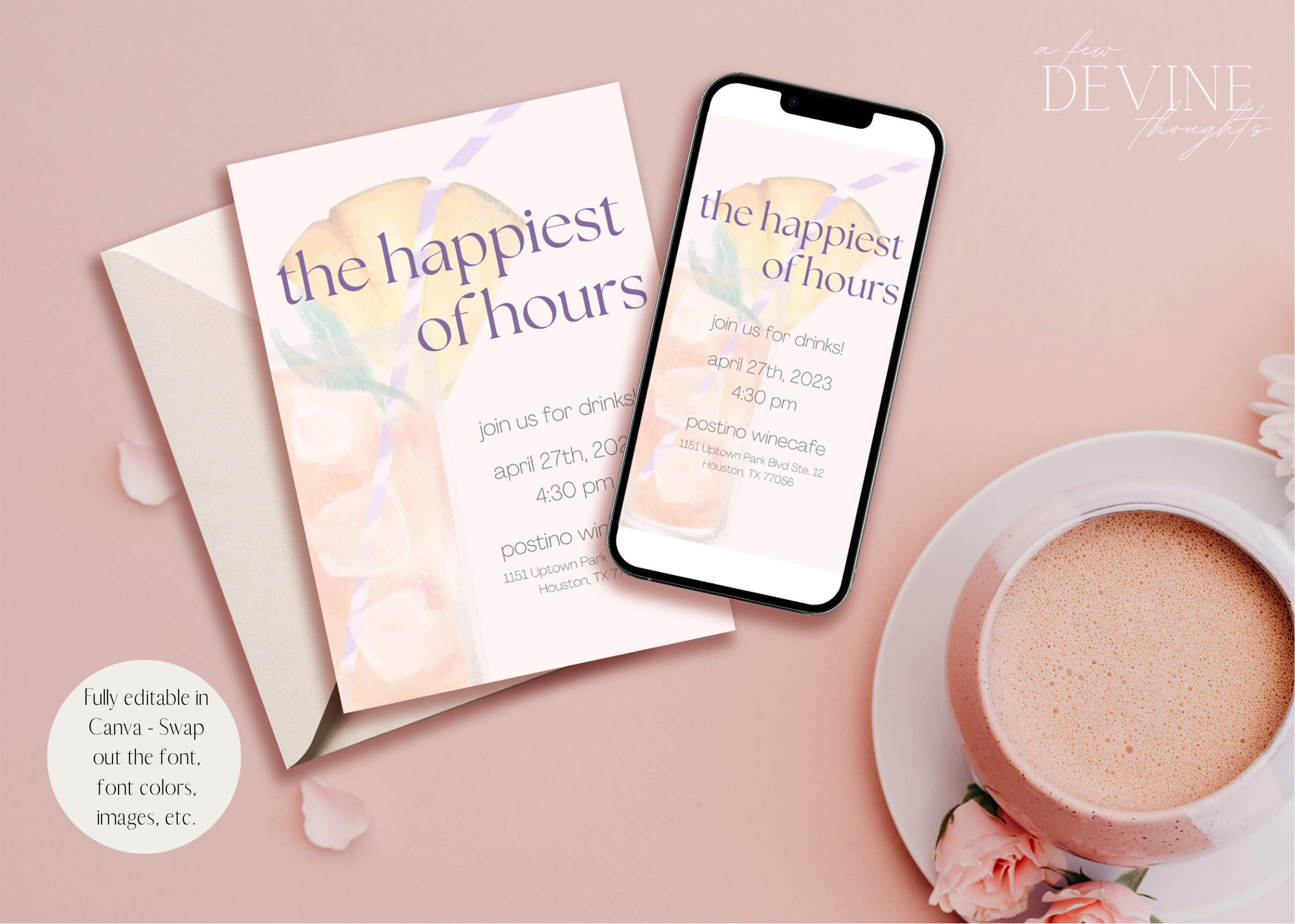 Happiest of Hours Invitation Template | Editable Happy Hour Invite ...
