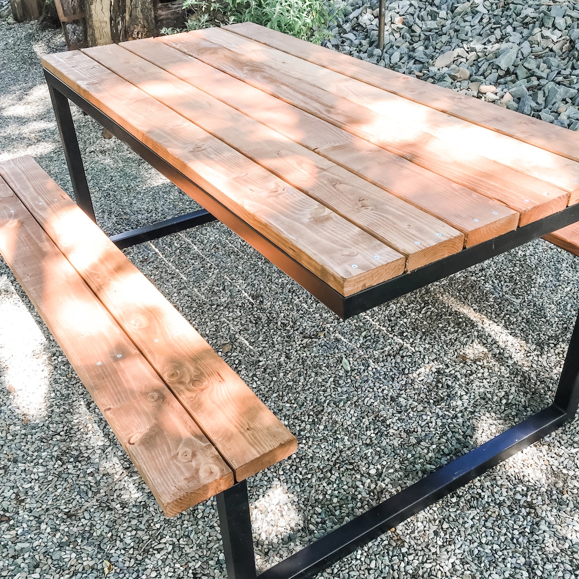 DIY Modern Industrial Picnic Table Plans: 6ft Steel & Wood (PDF ...