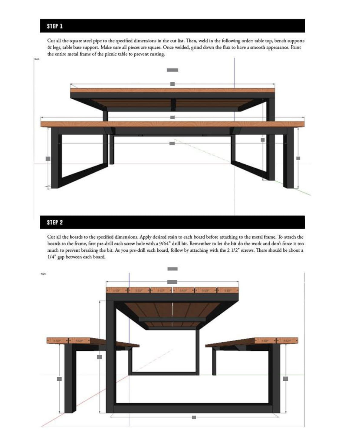 DIY Modern Industrial Picnic Table Plans 6ft Steel and Wood | Etsy
