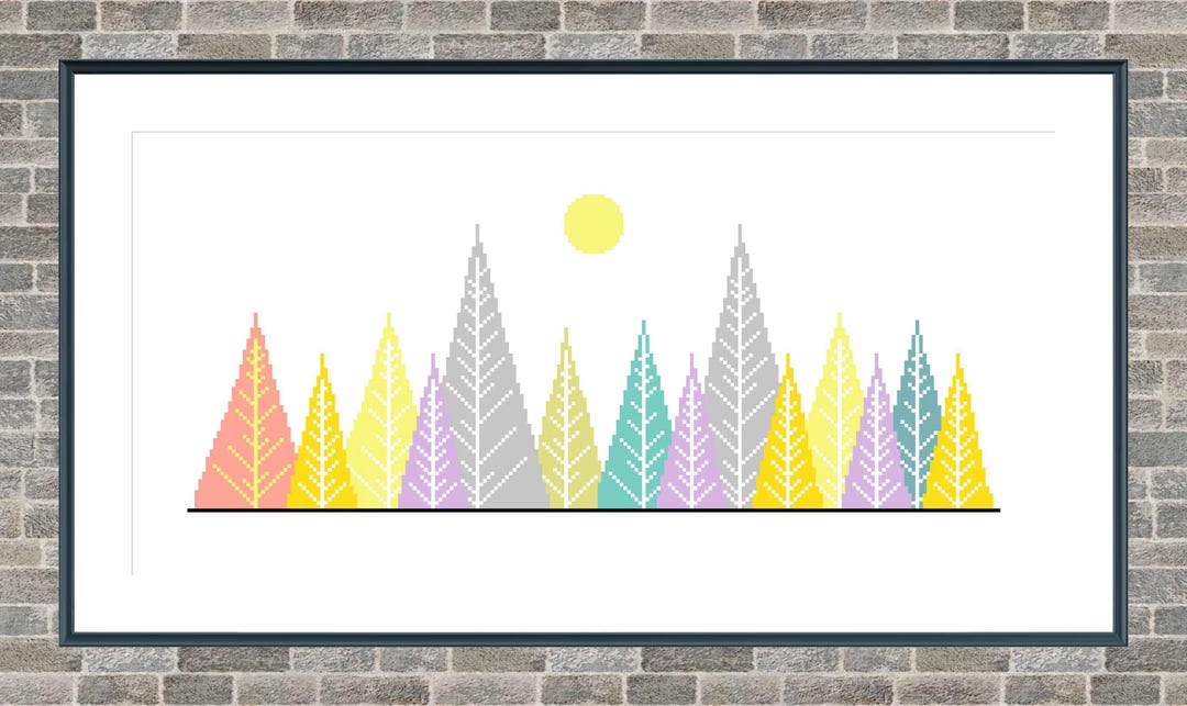 Evergreen Forest Cross Stitch Pattern, Minimalist Landscape (PDF Chart ...
