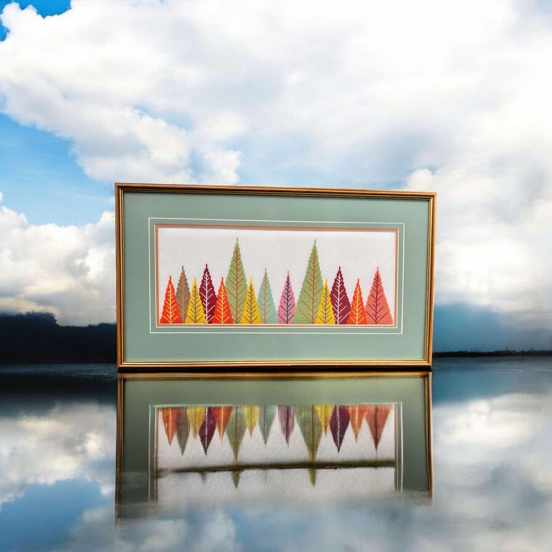 Evergreen Forest Cross Stitch Pattern, Modern Landscape (PDF Chart) - Etsy