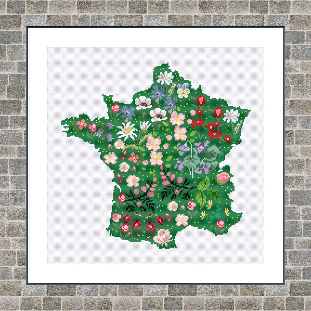 PDF of Floral Map of France Cross Stitch Pattern / Modern Cross Stitch ...