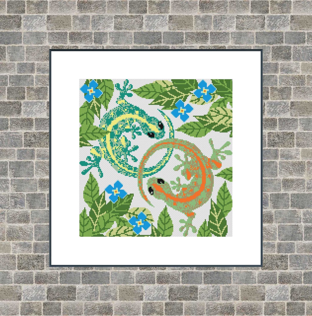 Lizards Modern Cross Stitch Pattern / PDF Chart Instant Download / Lizards Cross Stitch Design ...