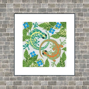 Lizards Modern Cross Stitch Pattern / PDF Chart Instant Download / Lizards Cross Stitch Design ...