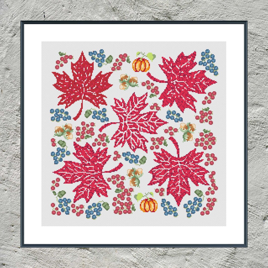 Autumn Cross Stitch Pattern / PDF Chart Instant Download / Maple Leaves ...