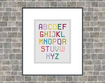 Alphabet Block Letters LARGE Counted Cross Stitch PDF Instant Download ...