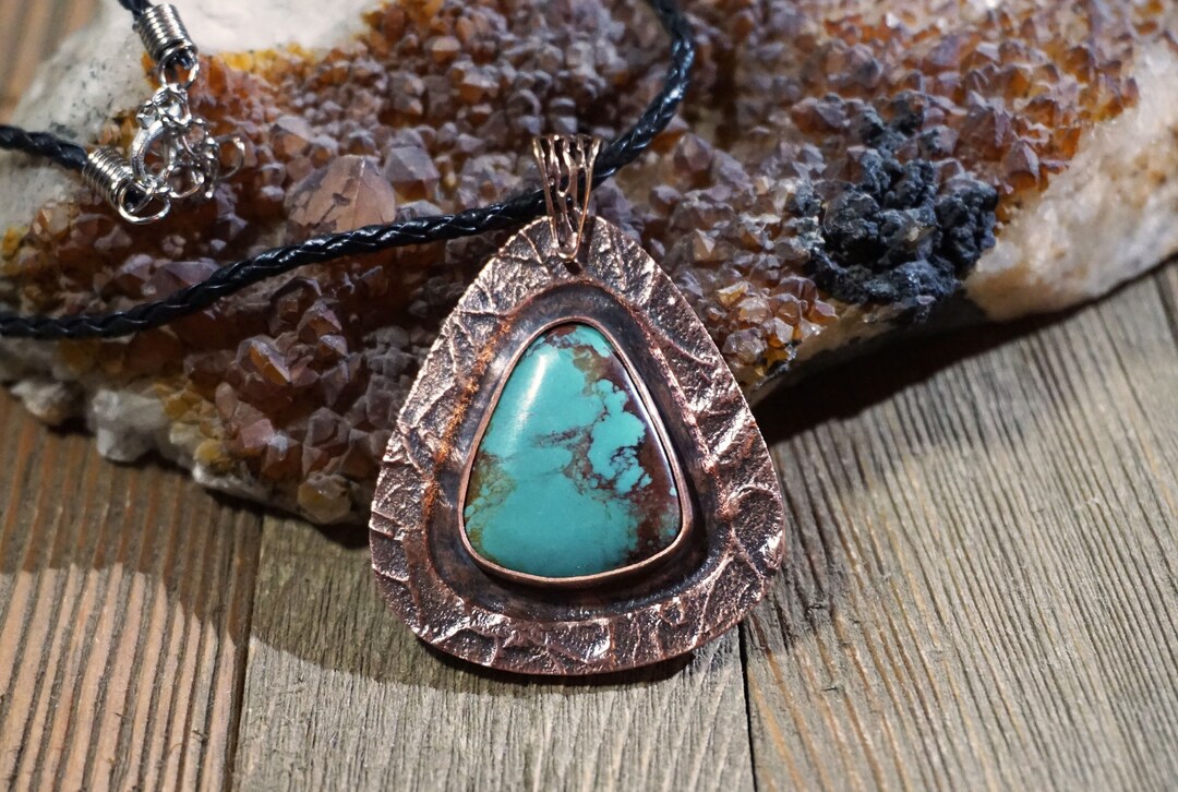 Red Matrix Turquoise and Copper Metal Clay Pendant - Etsy