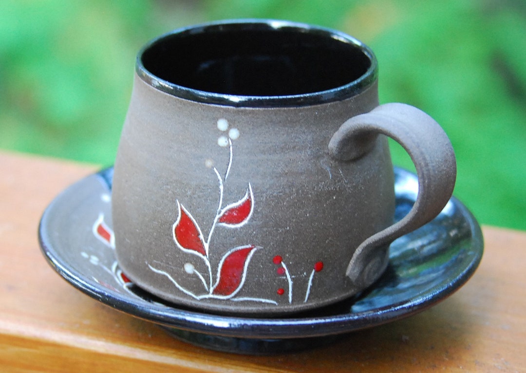 Pottery Cup and Saucer, Ceramic Tea Set, Handmade Ceramic Cup and ...