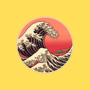 Japanese Great Wave Vinyl Sticker, Water Bottle Decal, Laptop Sticker ...