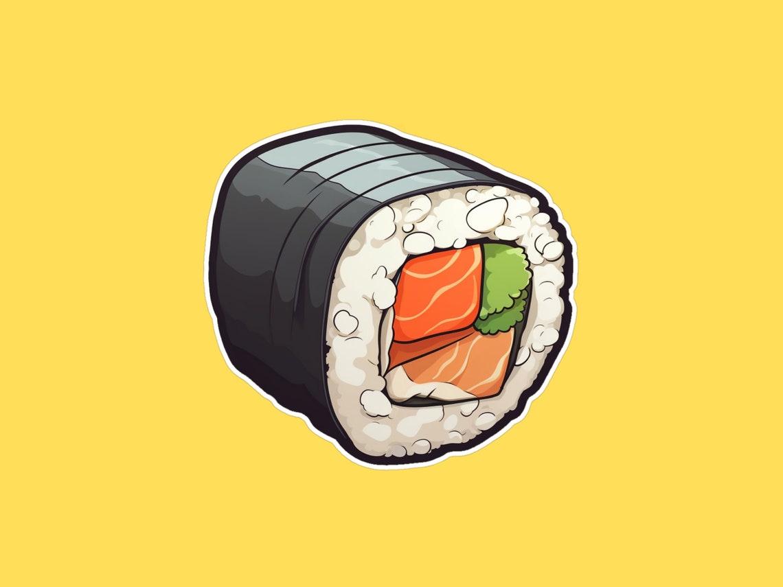 Sushi Roll Sticker, Water Bottle Decal, Laptop Sticker, Japanese ...