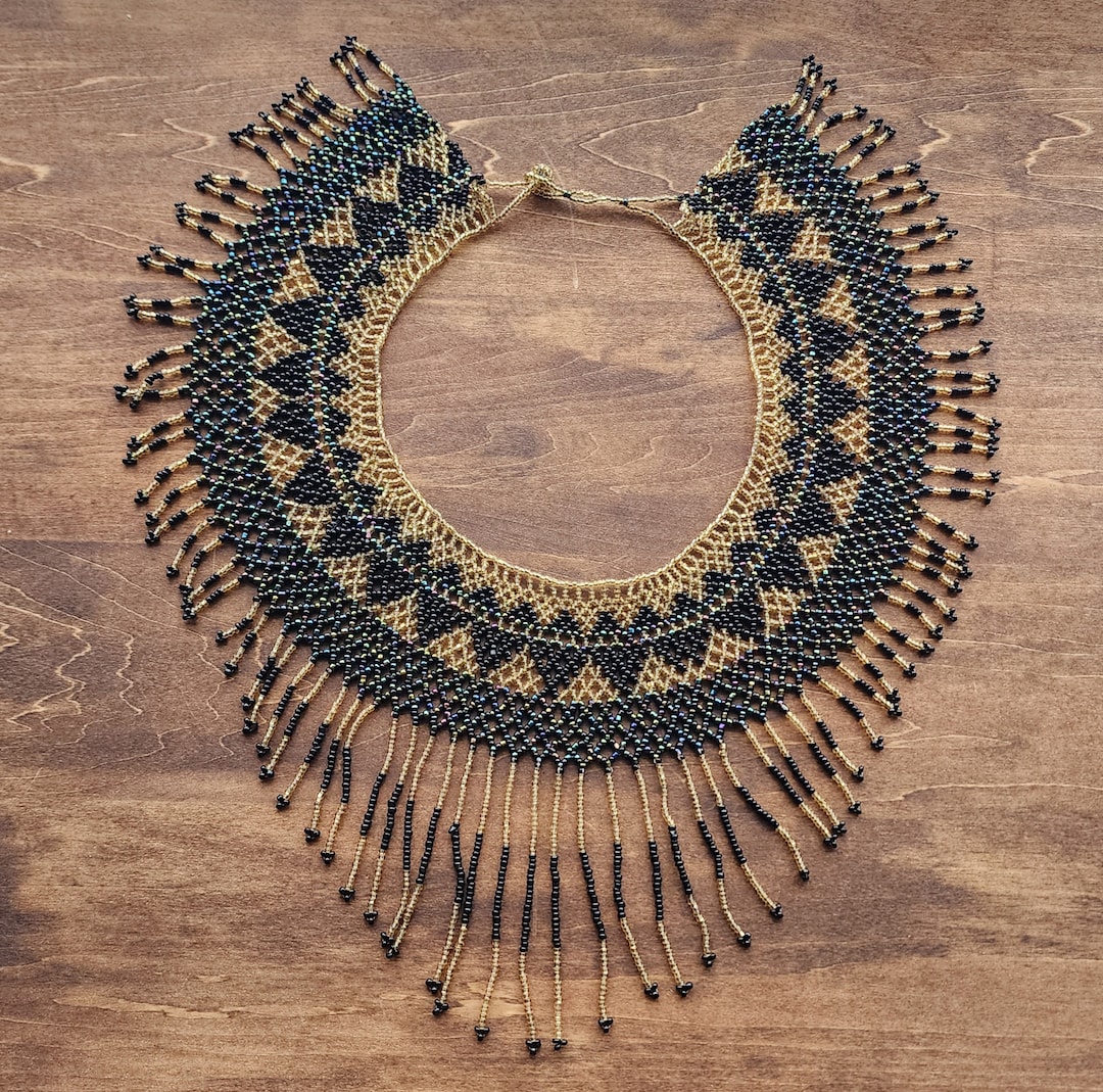 Stunning Statement Intricate Pattern Glass Seed Bead Bib Necklace ...