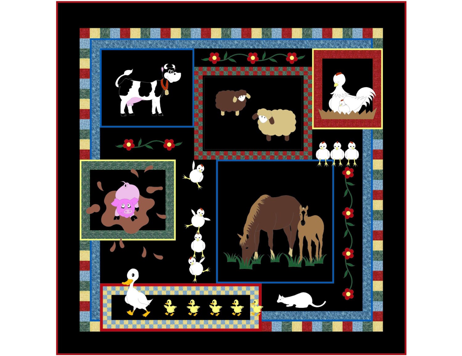 Rosie Co Dancing Country Farm Animals Quilt Pattern Queen Size - Etsy