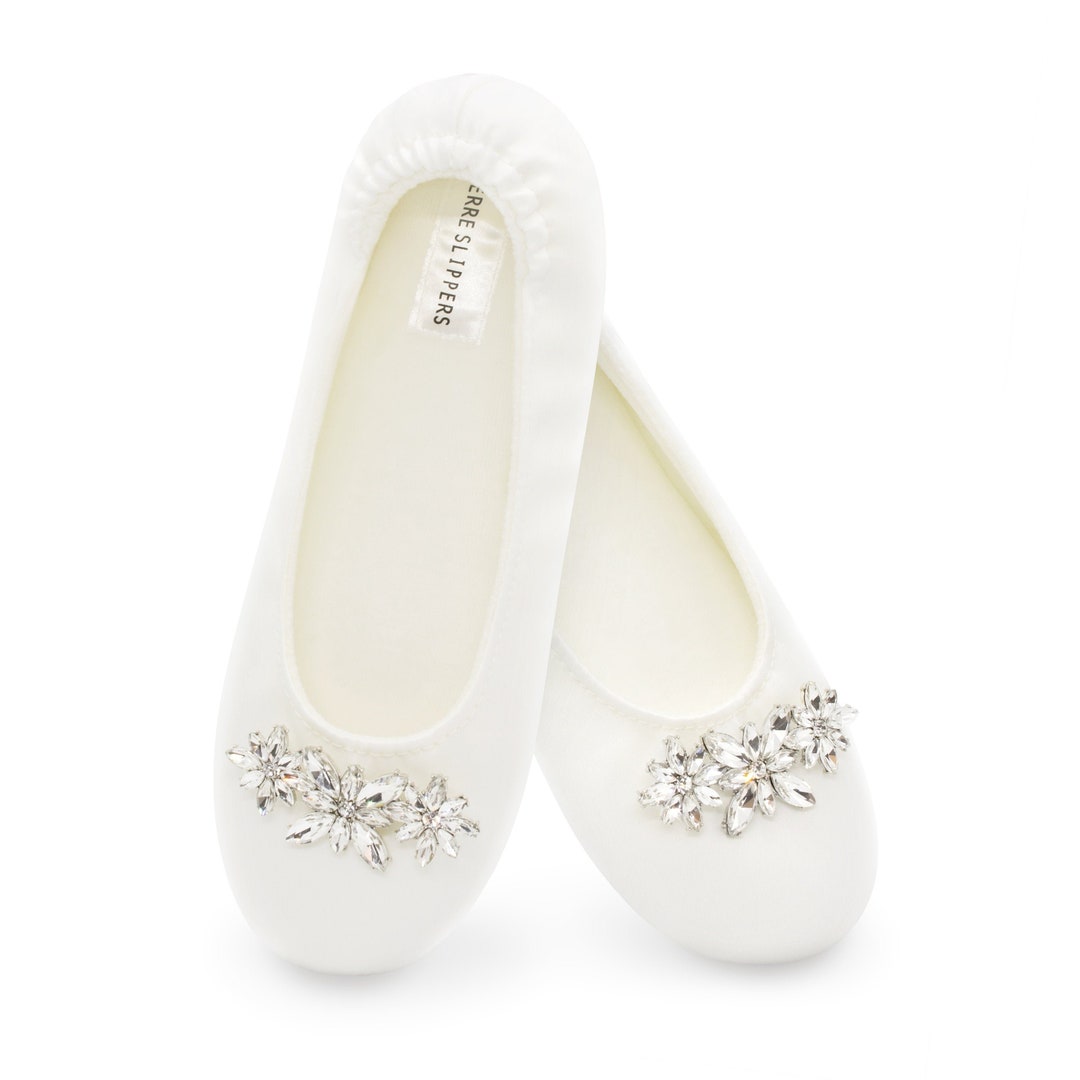 Ivory Bridal Slippers | Satin Bride| Flats for Bride | Reception Shoes ...