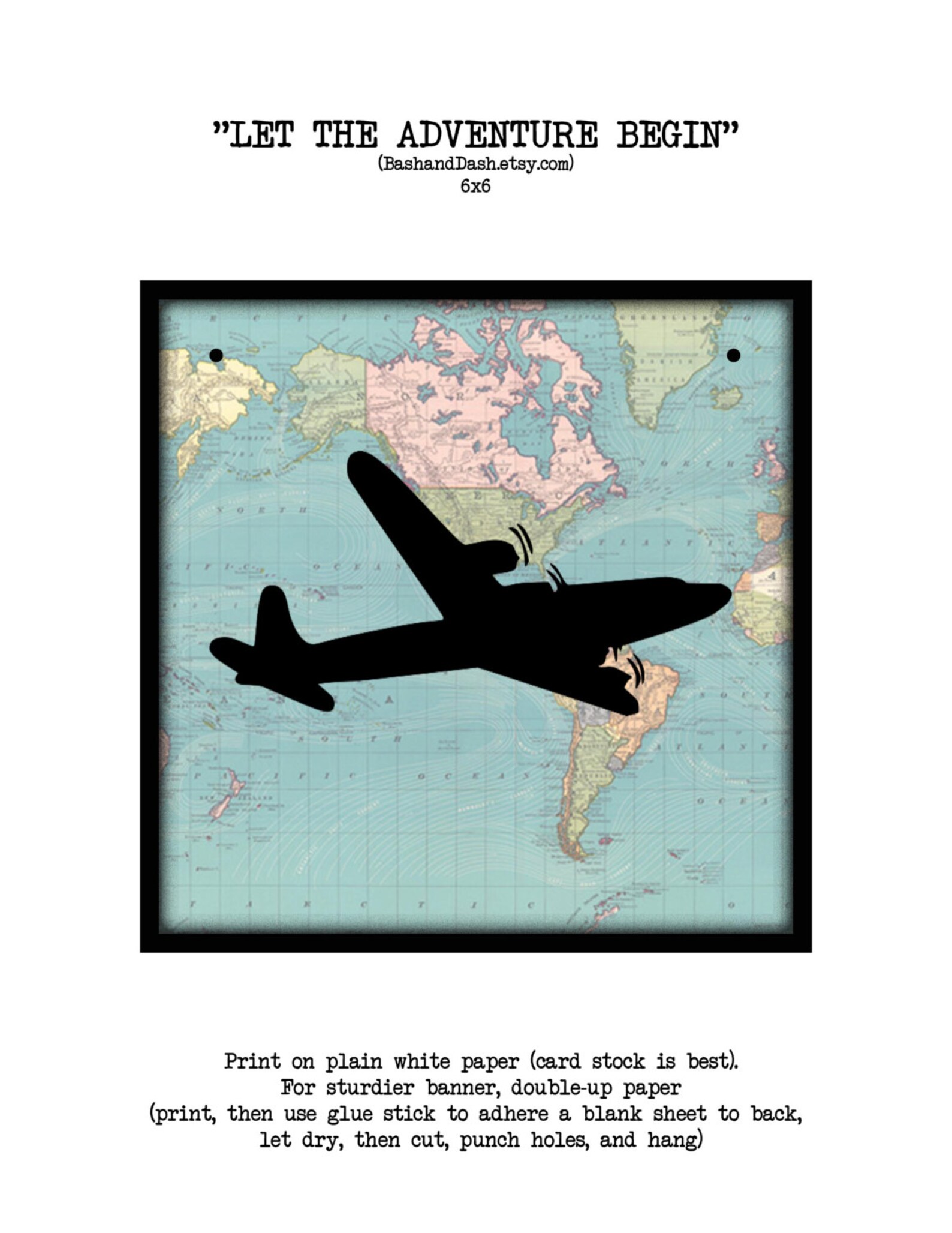 LET the ADVENTURE BEGIN Square vintage Map Printable Party - Etsy