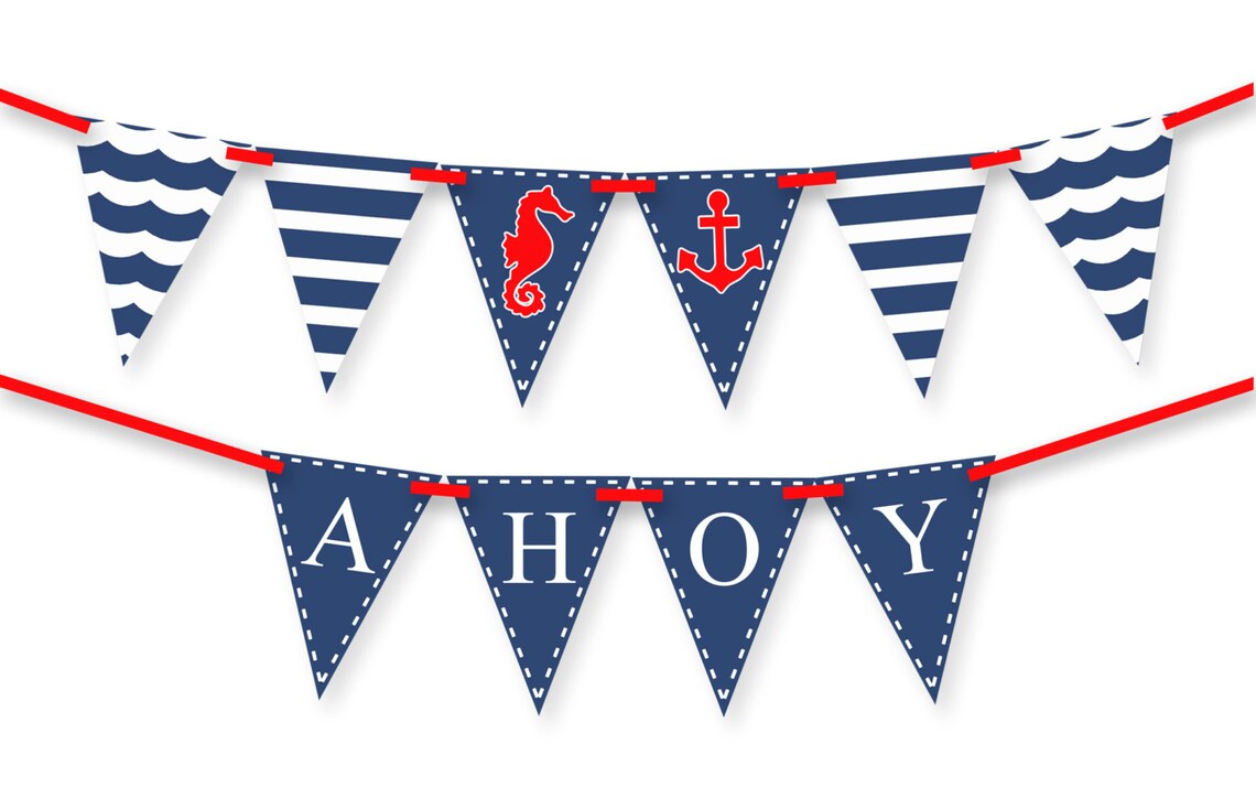 AHOY classic Nautical Printable Party Banner and Decoration | Etsy