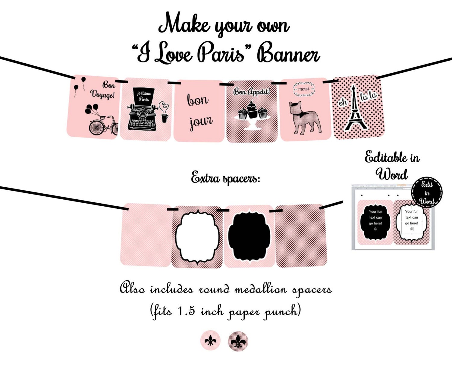 I LOVE PARIS (classic French) Printable Party Banner and Decoration ...