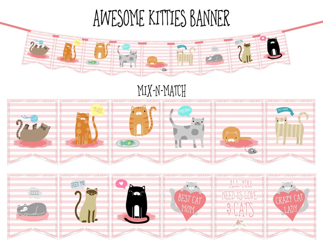 AWESOME KITTIES Printable Party Banner and Decoration - Crazy Cat Lady ...