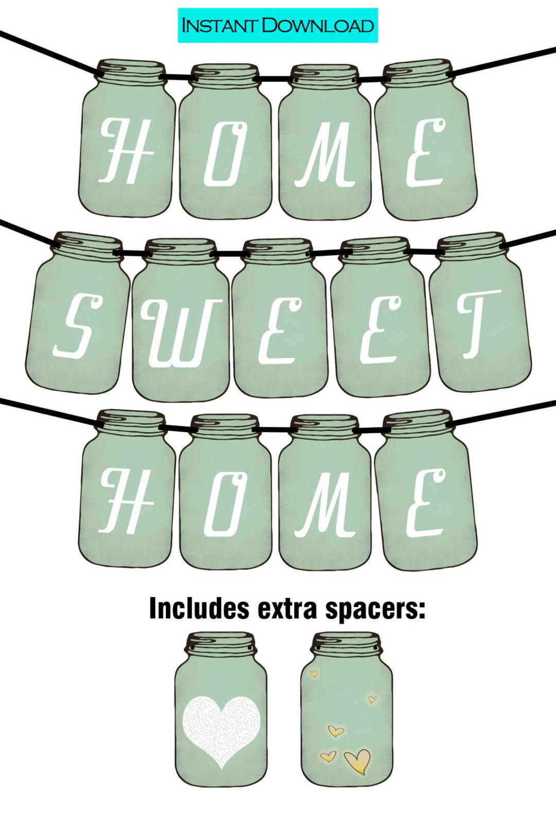 HOME SWEET HOME (vintage Mason Jar Tag) Printable Party Banner and ...