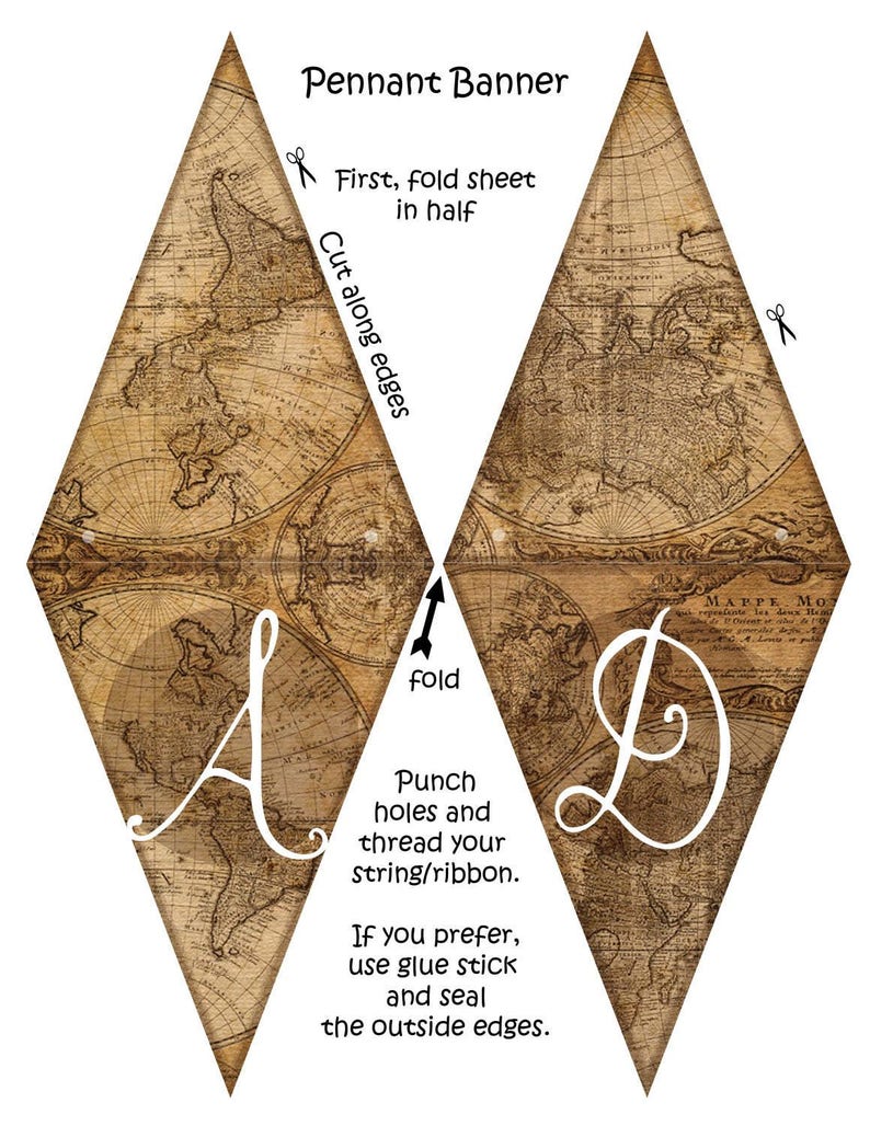 LET the ADVENTURE BEGIN (antique Map) Printable Party Banner and ...