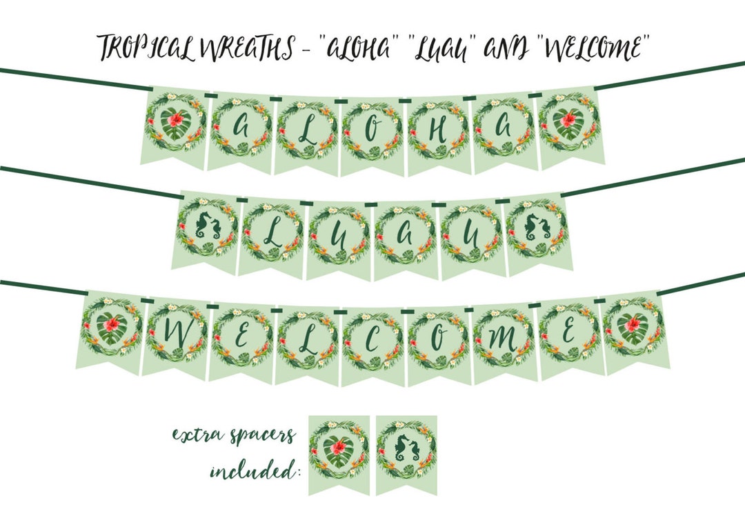 ALOHA LUAU WELCOME (watercolor Wreath) Instant Printable Party Banner ...