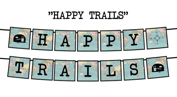 HAPPY TRAILS Square vintage Map Printable Party Banner and | Etsy