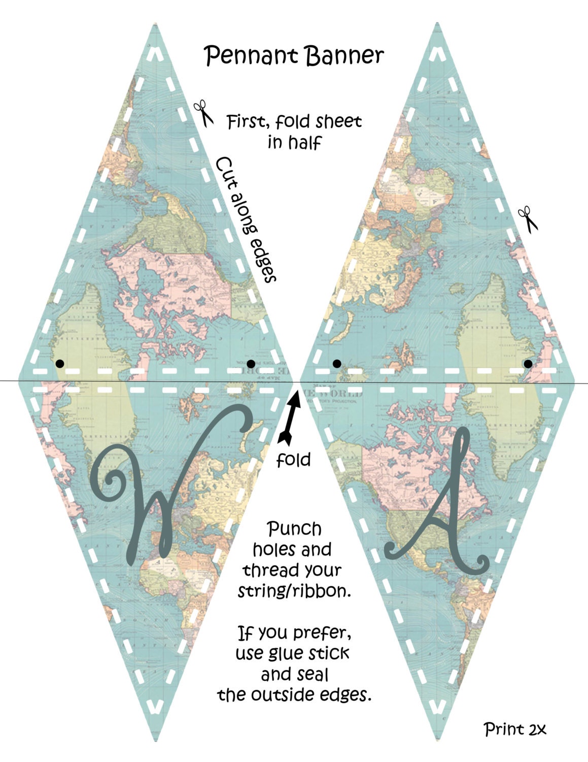 The WORLD AWAITS (vintage Map) Printable Party Banner and Decoration ...
