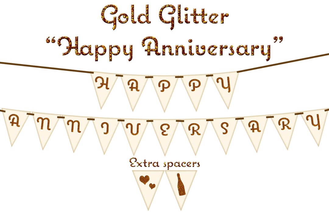 DECO VINTAGE GOLD Happy Anniversary (gold Glitter) Printable Party ...