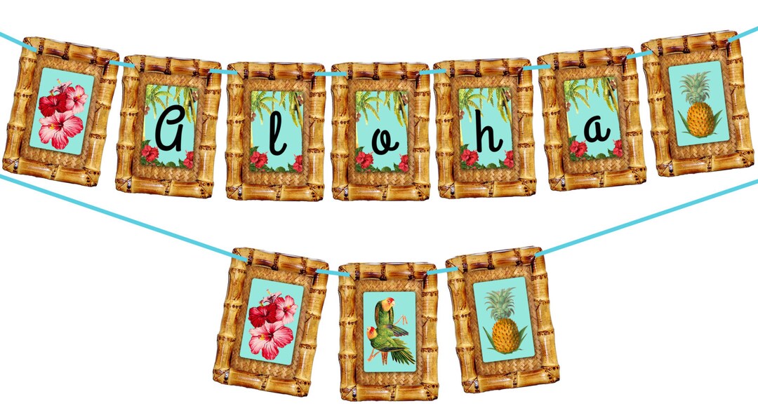 ALOHA (vintage Tropical Bamboo) INSTANT Printable Party Banner and ...