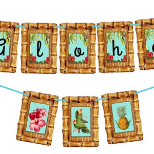 ALOHA (vintage Tropical Bamboo) INSTANT Printable Party Banner and ...