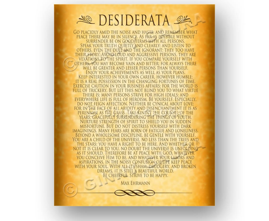 Desiderata by Max Erhmann - 8x10 Printable Download File - Prose Poem ...