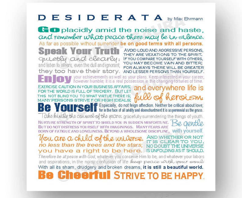 Desiderata Poem by Max Erhmann Instant Printable Download - Etsy