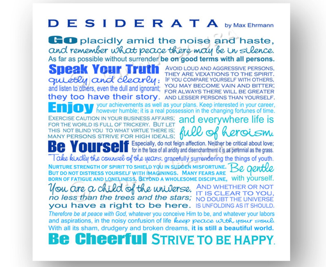 Desiderata Poem by Max Erhmann Instant Printable Download Art 8x10 Blue ...