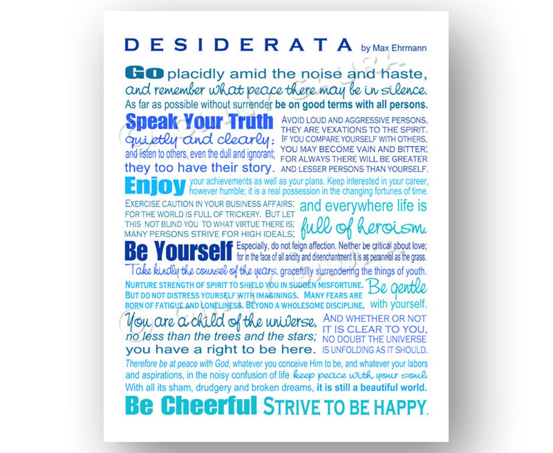 Desiderata Poem by Max Erhmann - Instant Printable Download Art - 8x10 ...
