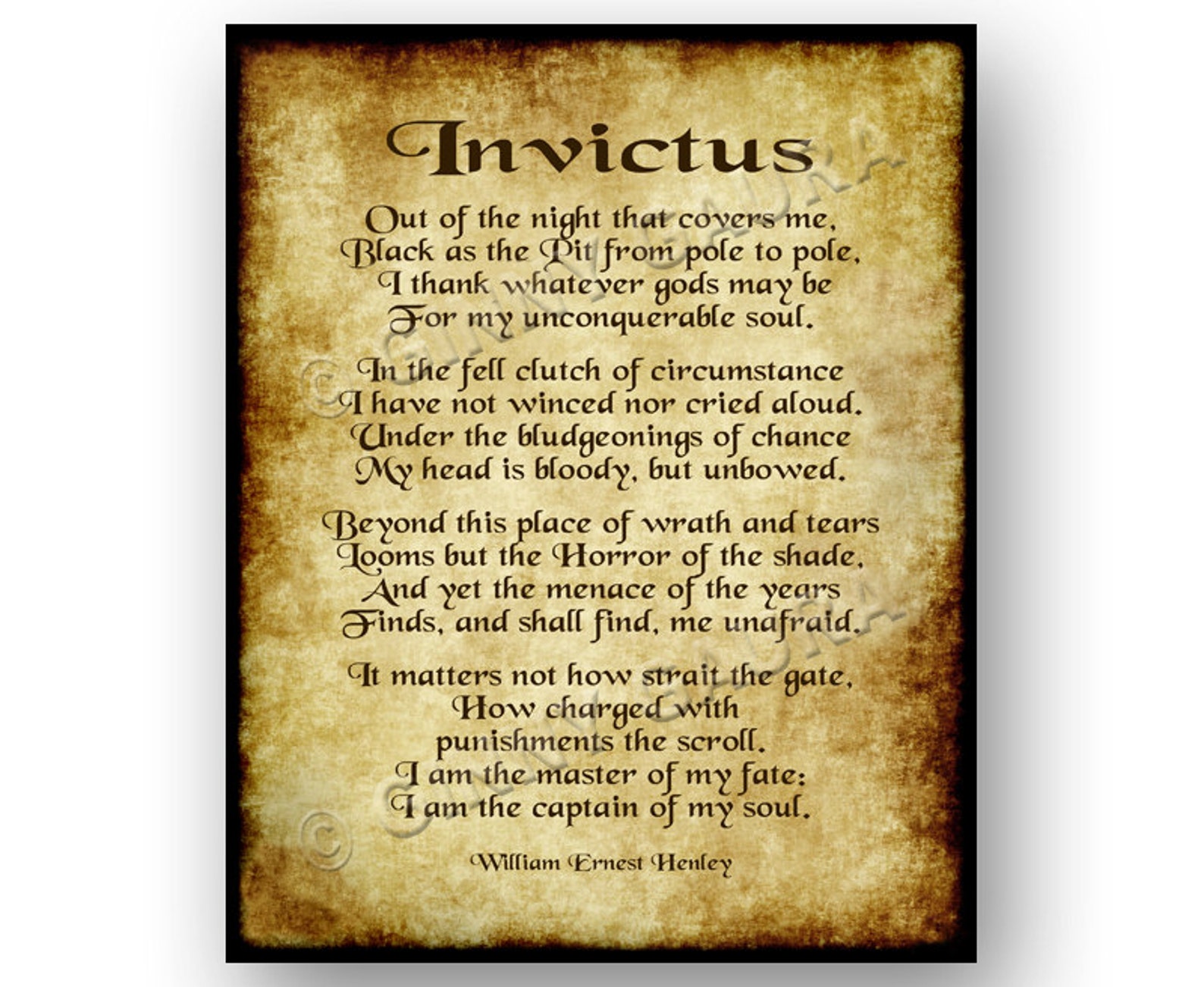Invictus Poem Poetry by William Ernest Henley - 8x10 Instant Printable ...