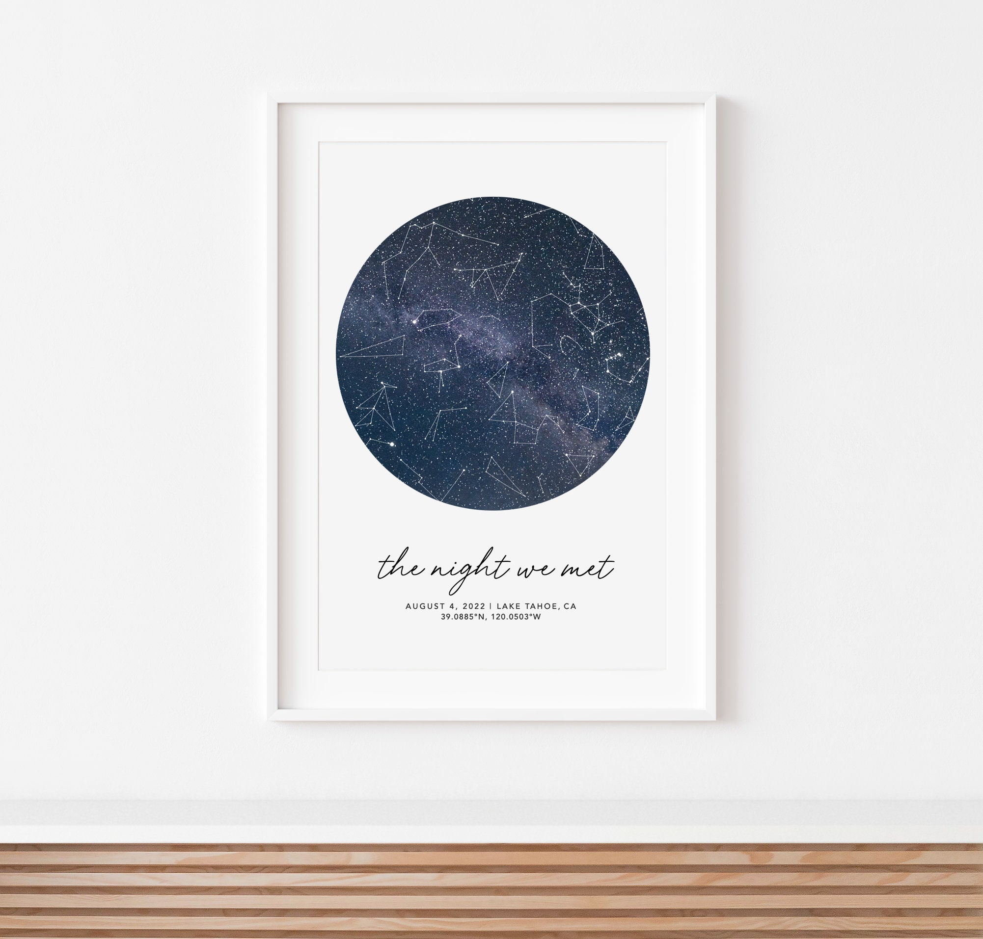 First Kiss Map, Starry Night Poster, Digital Star Wall Art for One Year ...