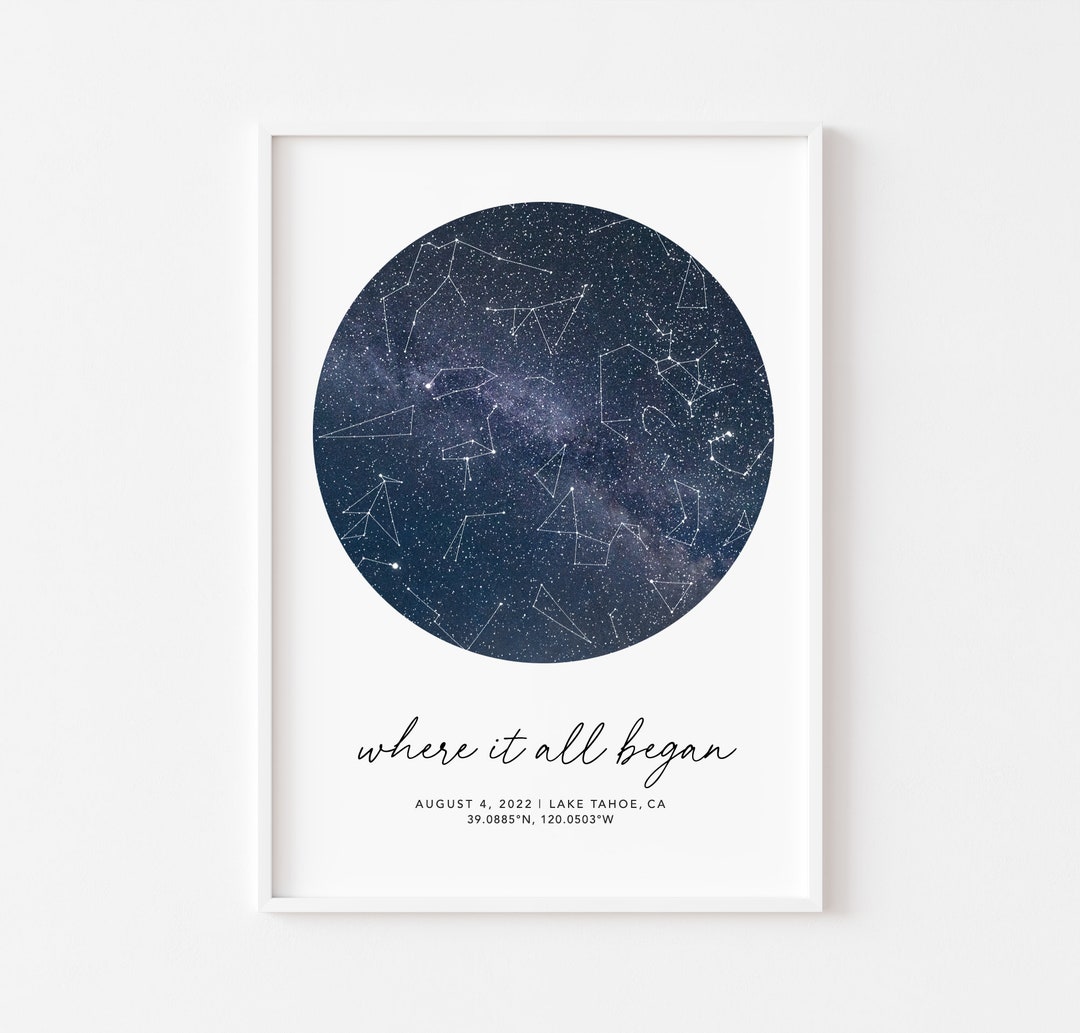 Custom Star Charts by Date, Starry Night Poster, Digital Sky Map ...